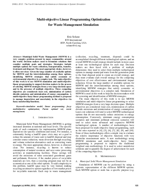 (PDF) Multi-objective Linear Programming Optimization for Waste Management Simulation