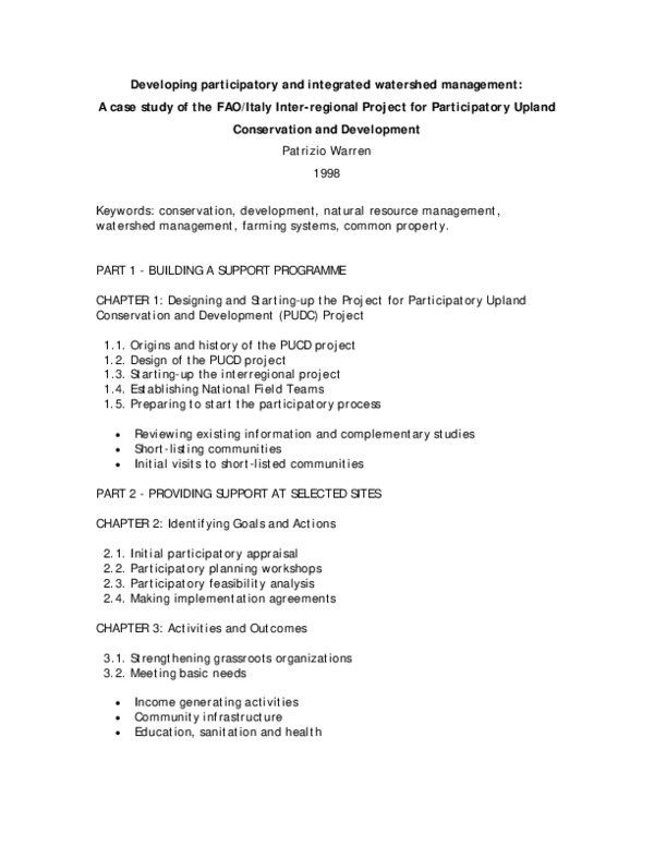 (PDF) Developing participatory and integrated watershed management : a ...