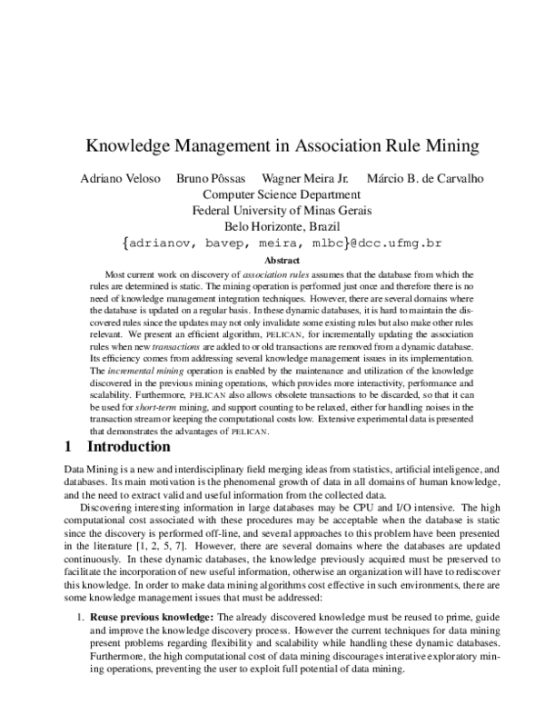 (PDF) Knowledge management in association rule mining