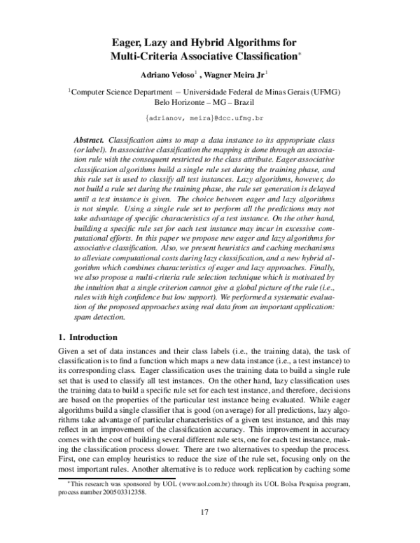 (PDF) Eager, lazy and hybrid algorithms for multi-criteria associative classification