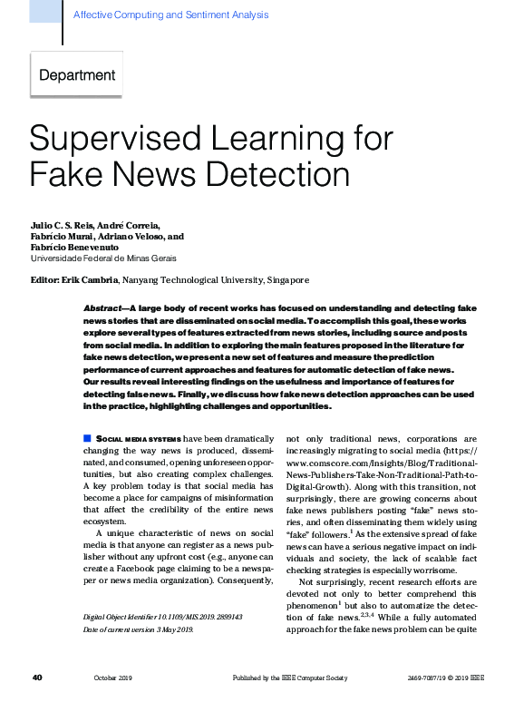 (PDF) Supervised Learning for Fake News Detection | Adriano Veloso ...
