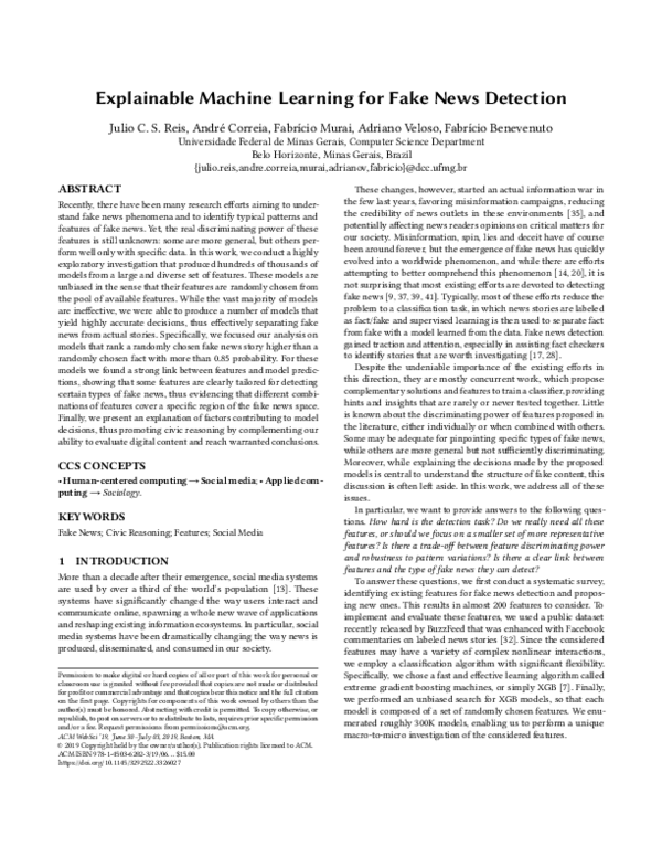 (PDF) Explainable Machine Learning for Fake News Detection