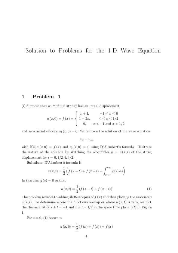 (PDF) Solution to Problems for the 1-D Wave Equation 18 . 303 Linear Partial Differential Equations