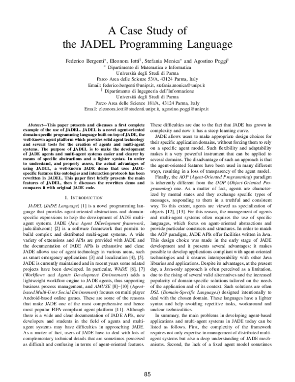 (PDF) A Case Study of the JADEL Programming Language