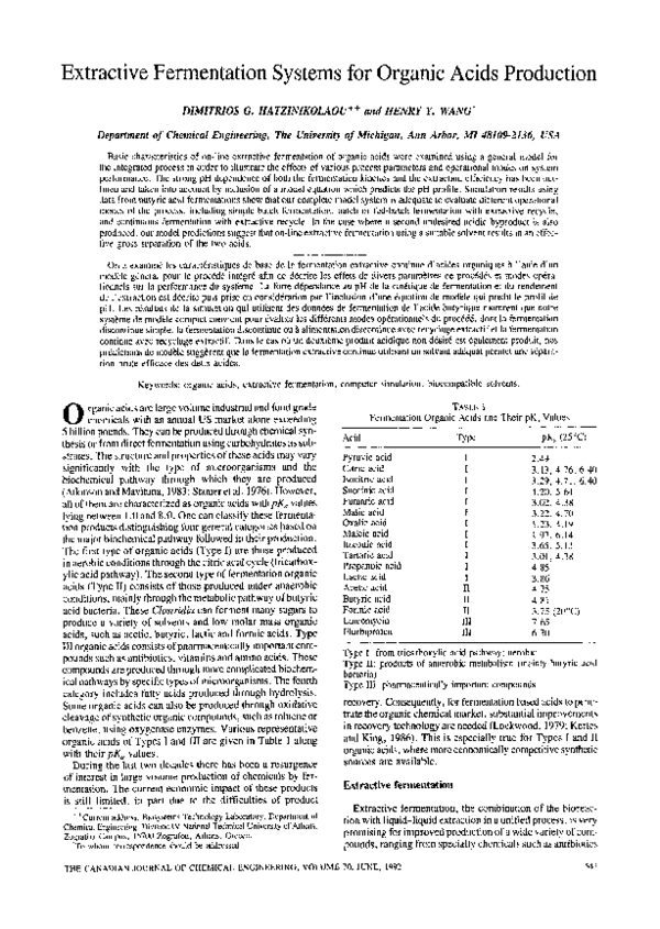 (PDF) Extractive fermentation systems for organic acids production