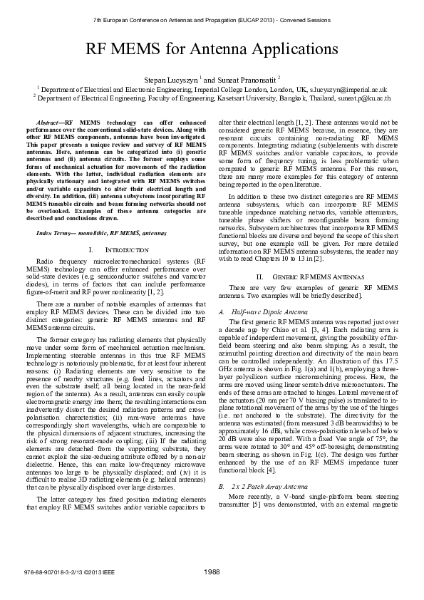 (PDF) RF MEMS for antenna applications