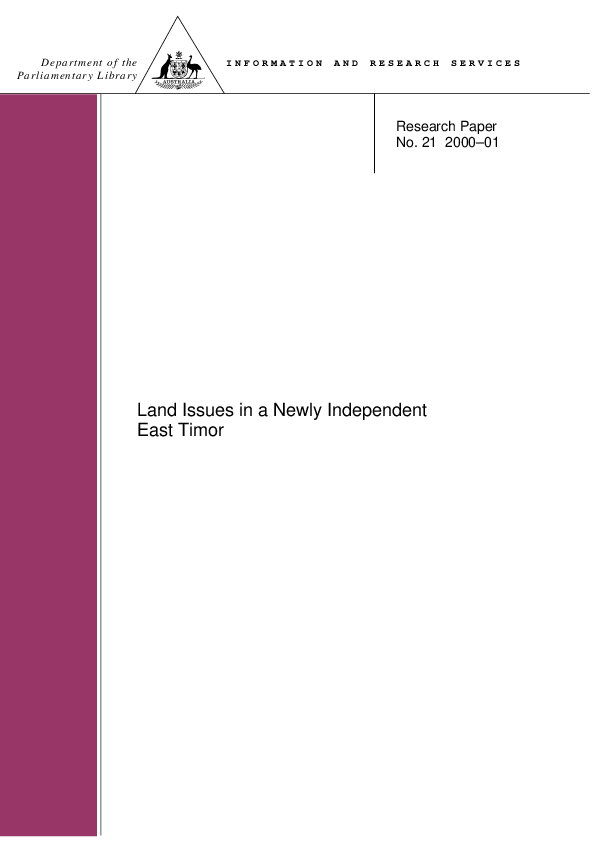 (PDF) Land Issues in a Newly Independent East Timor