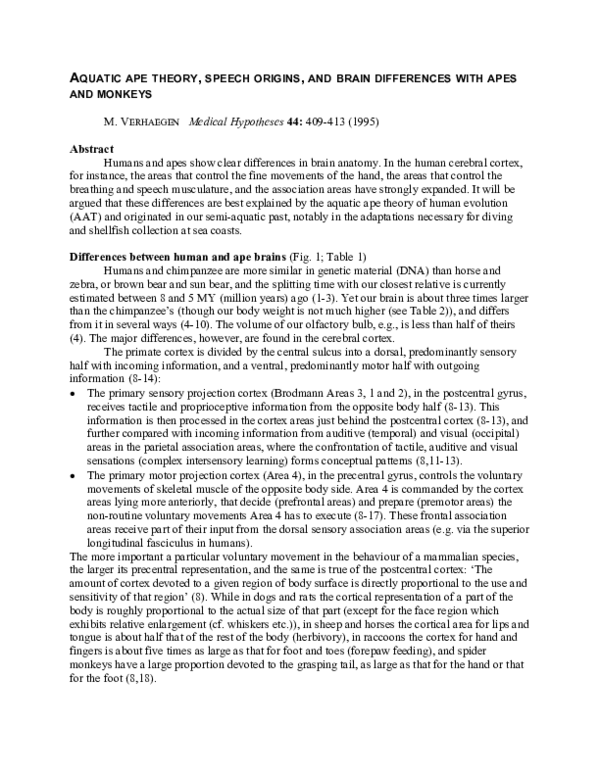 (DOC) The aquatic ape theory: evidence and a possible scenario | marc ...