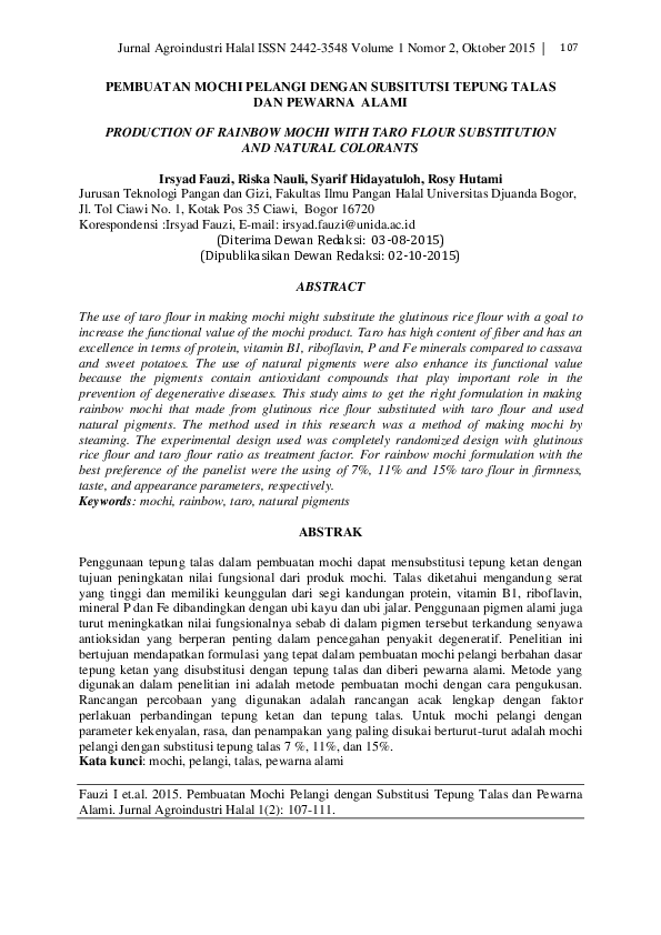 (PDF) Pembuatan Mochi Pelangi Dengan Subsitutsi Tepung Talas Dan ...
