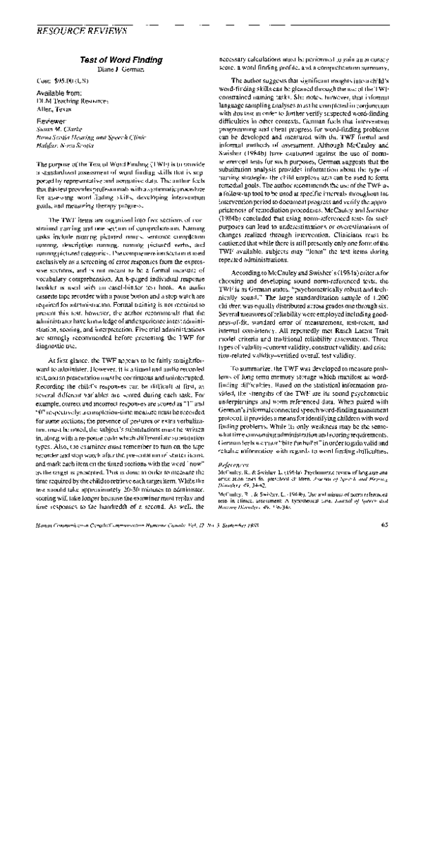 (PDF) Test of Word Finding