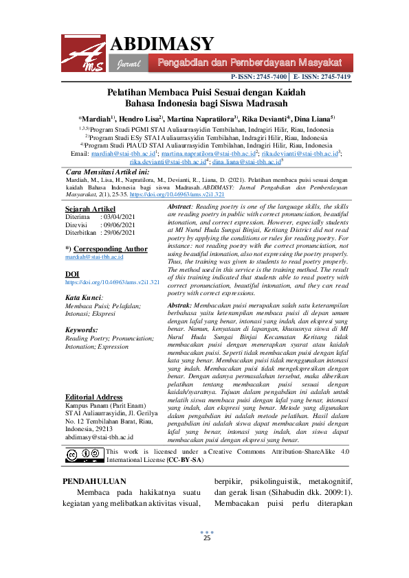 (PDF) Pelatihan Membaca Puisi Sesuai dengan Kaidah Bahasa Indonesia ...