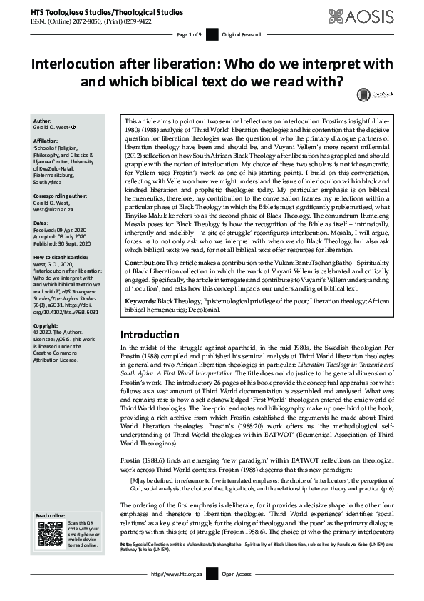 (PDF) Interlocution in Liberation Theologies