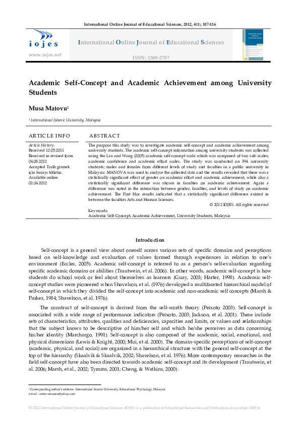 (PDF) Academic Self-Concept and Academic Achievement among University ...