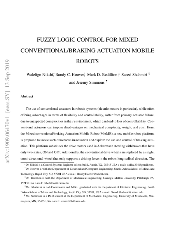 (PDF) Fuzzy Logic Control for Mixed conventional/braking Actuation Mobile Robots