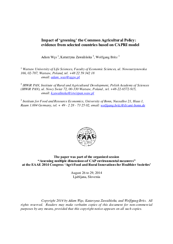 (PDF) Impact of ‘greening’ the Common Agricultural Policy: Evidence ...