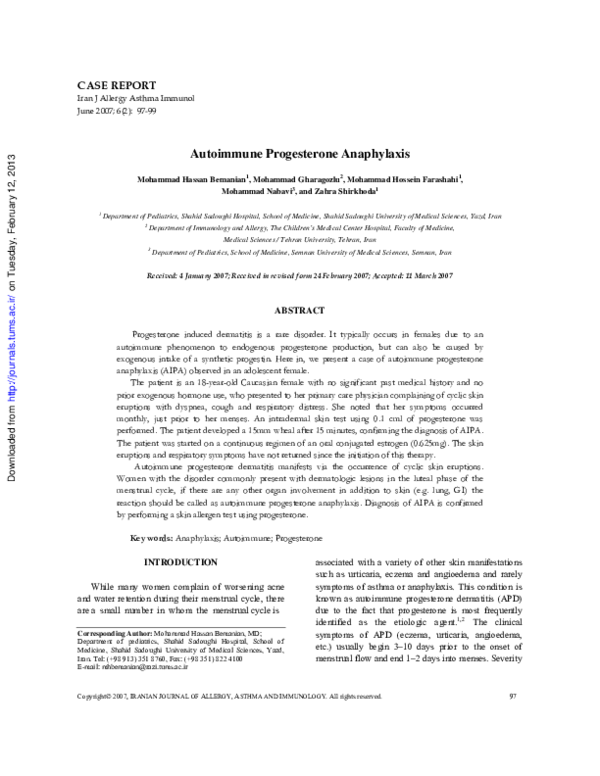 (PDF) Progesterone skin test in severe attacks of angioedema during ...