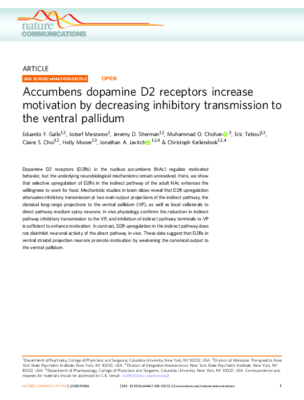 (PDF) Accumbens dopamine D2 receptors increase motivation by decreasing ...