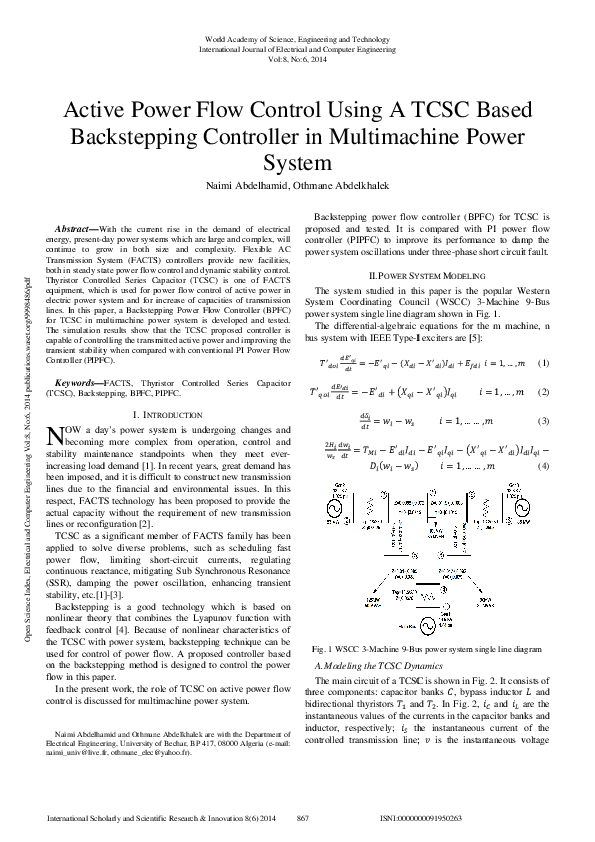 (PDF) Active Power Flow Control Using A TCSC Based Backstepping Controller in Multimachine Power ...