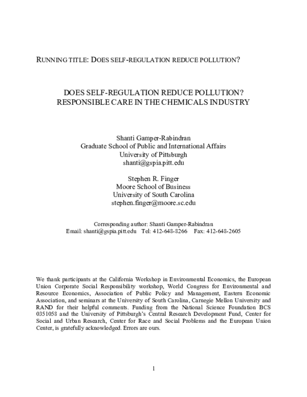 (PDF) Running Title : Does Self-Regulation Reduce Pollution ? Does Self ...
