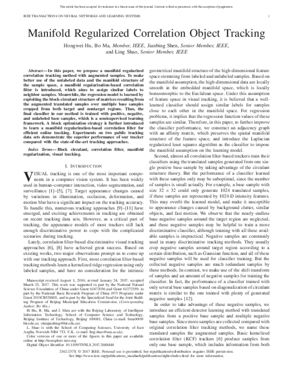 (PDF) Manifold Regularized Correlation Object Tracking