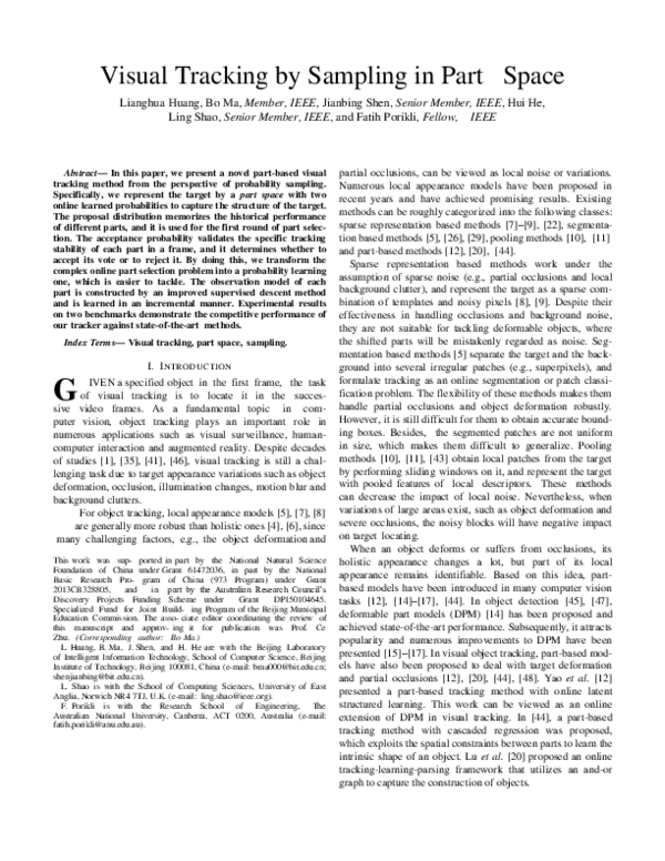 Pdf Visual Tracking By Sampling In Part Space
