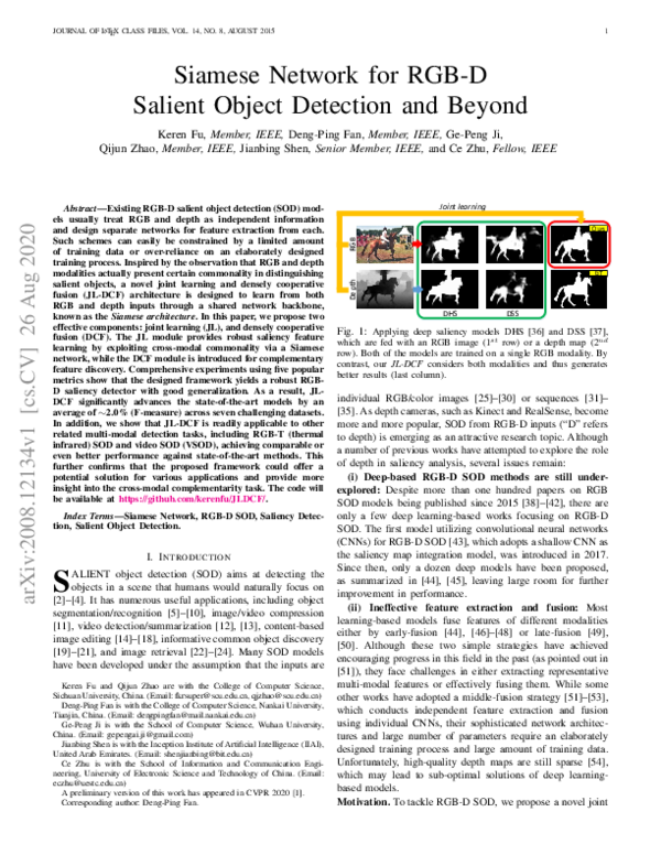 (PDF) Siamese Network for RGB-D Salient Object Detection and Beyond