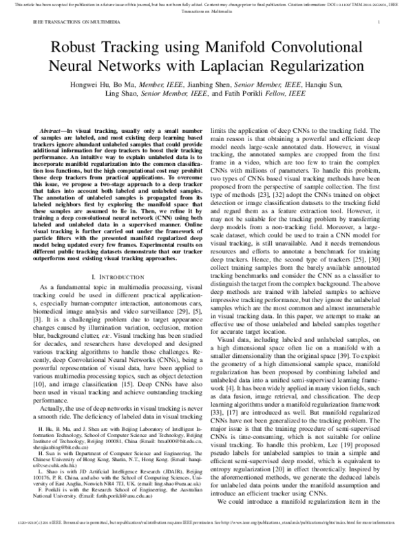 (PDF) Robust Object Tracking Using Manifold Regularized Convolutional Neural Networks
