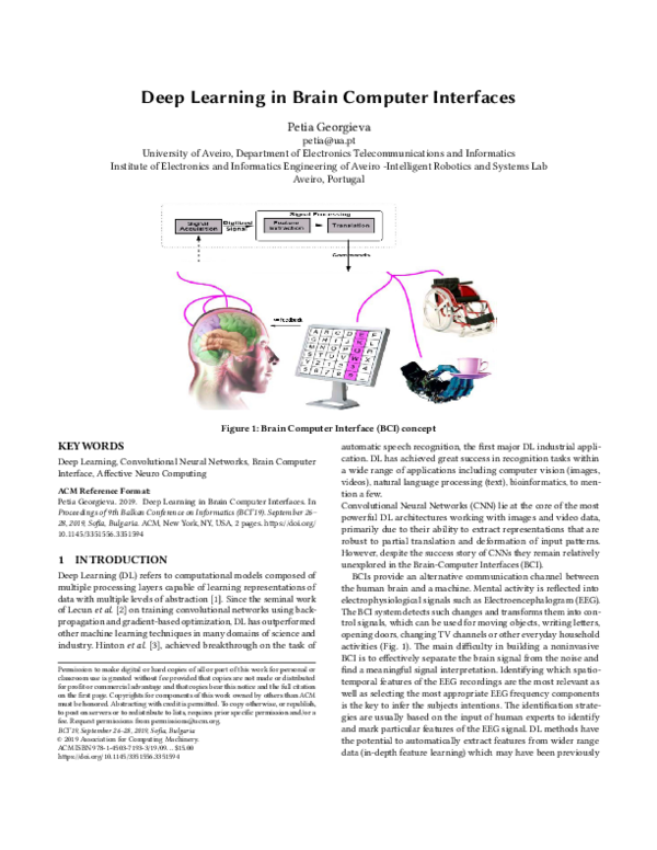 (PDF) Deep Learning in Brain Computer Interfaces