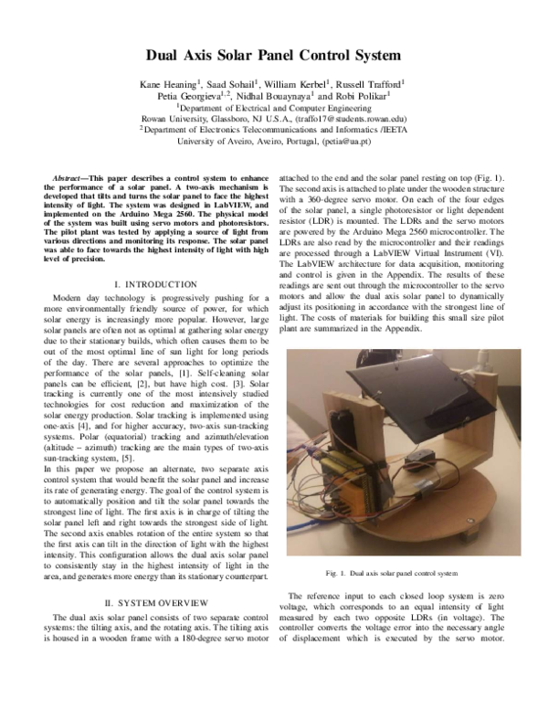 (PDF) Optimized Dual Axis Solar Panel Control System