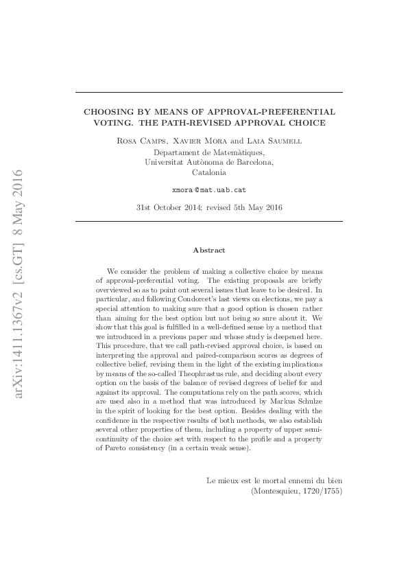 (PDF) Choosing by means of approval-preferential voting. The revised approval choice
