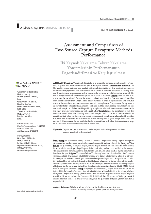 (PDF) Assessment and Comparison of Two Source Capture Recapture Methods ...