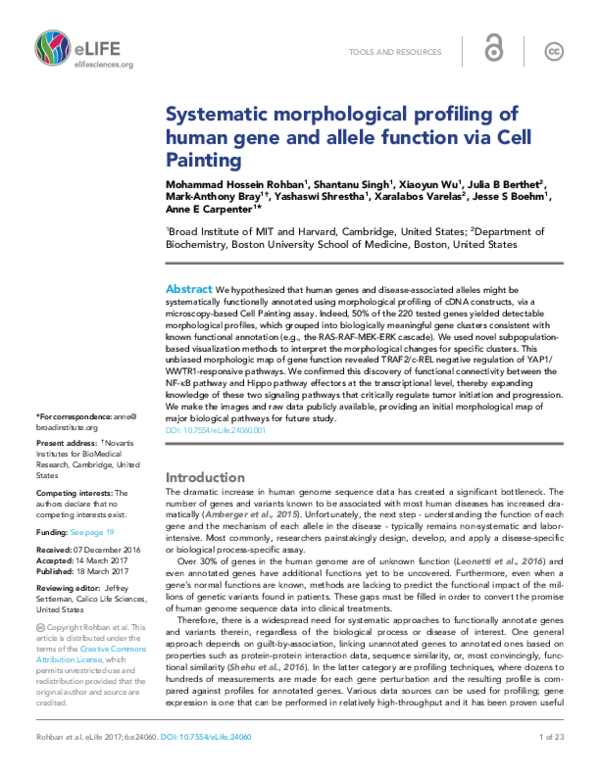 (PDF) Systematic morphological profiling of human gene and allele function via Cell Painting ...