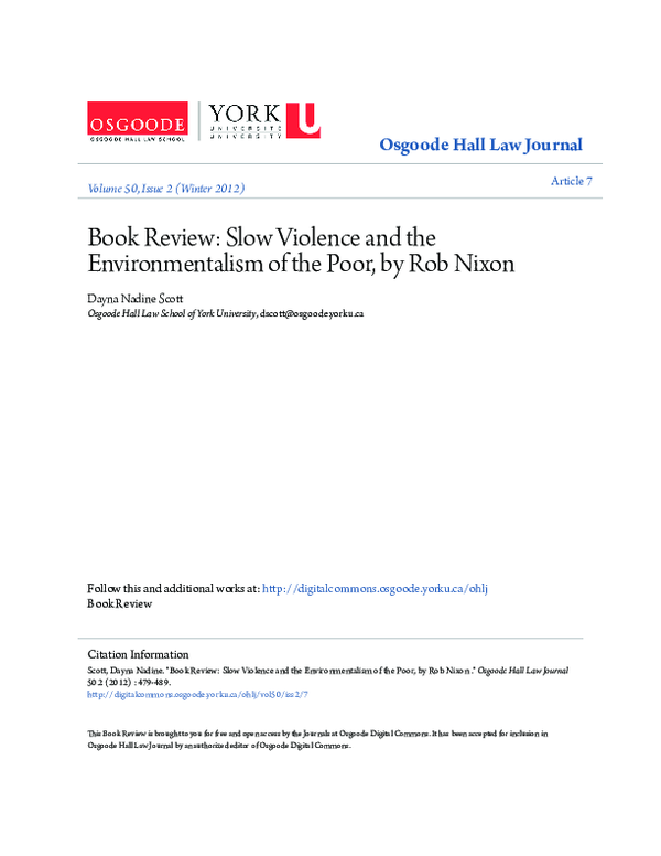 (PDF) Book Review: Slow Violence and the Environmentalism of the Poor ...
