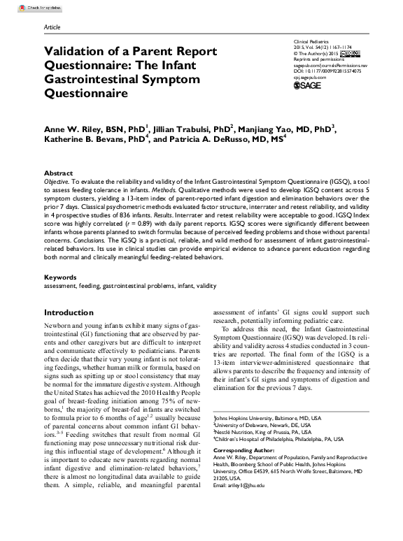 (PDF) Validation of a Parent Report Questionnaire: The Infant ...