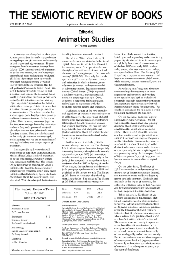 (PDF) Editorial Animation Studies