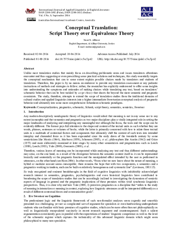 (PDF) Conceptual Translation: Script Theory over Equivalence Theory