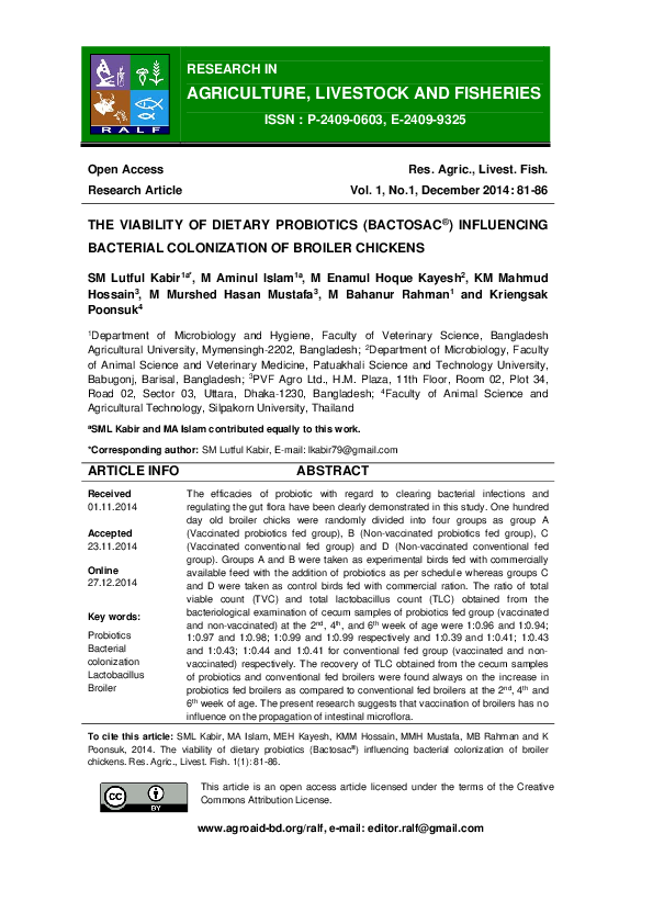(PDF) The viability of dietary Probiotics (BACTOSAC®) influencing ...