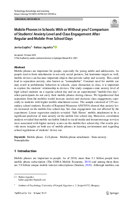 (PDF) Mobile Phones in Schools: With or Without you? Comparison of ...
