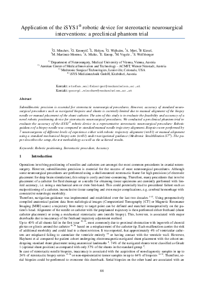(PDF) Application of the ISYS1 robotic device for stereotactic ...