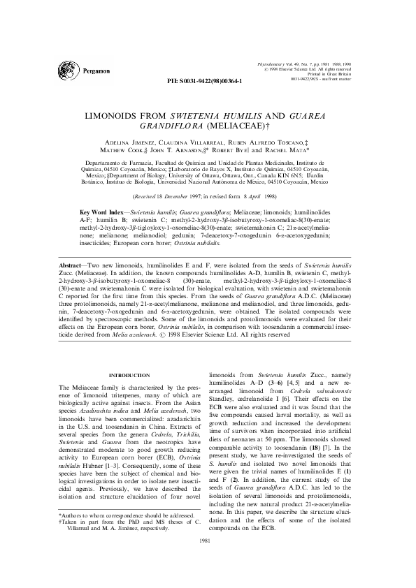 (PDF) Limonoids from Swietenia humilis and Guarea grandiflora ...