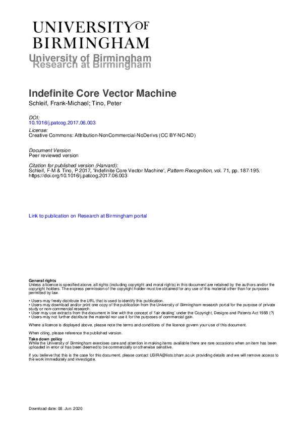 (PDF) Indefinite Core Vector Machine