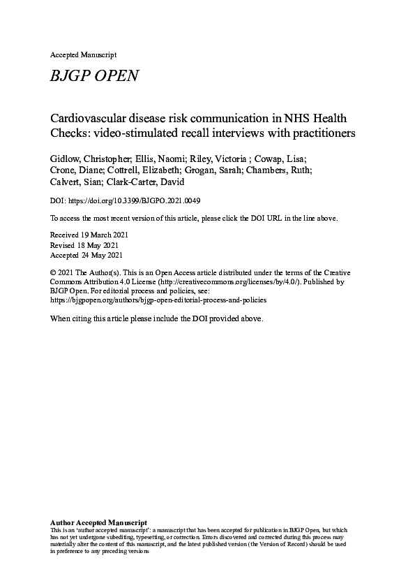 (PDF) Cardiovascular disease risk communication in NHS Health Checks: a ...
