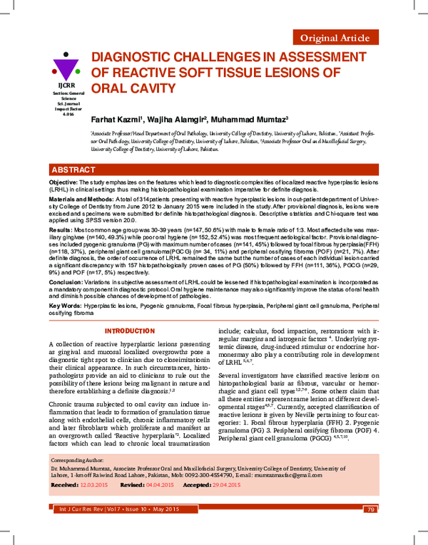 (PDF) Diagnostic Challenges in Assessment of Reactive Soft Tissue ...