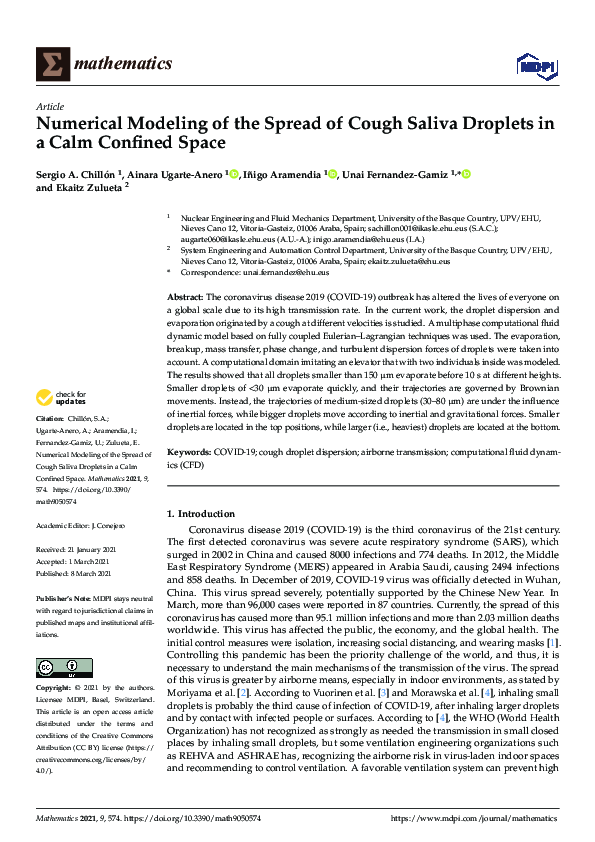 (PDF) Numerical Modeling of the Spread of Cough Saliva Droplets in a ...
