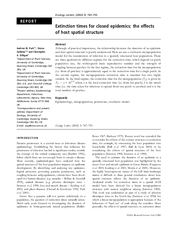 (PDF) Extinction times for closed epidemics: the effects of host ...