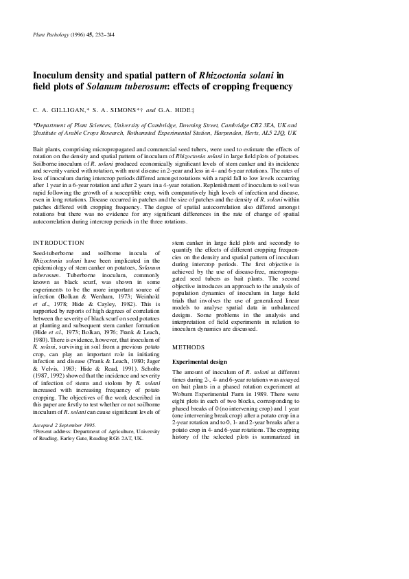 (PDF) Inoculum density and spatial pattern of Rhizoctonia solani in ...