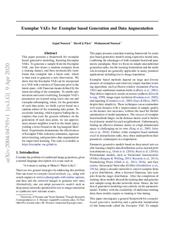 (PDF) Exemplar VAEs for Exemplar based Generation and Data Augmentation