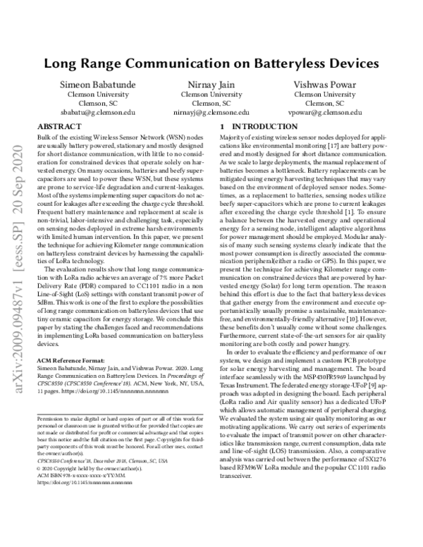 (PDF) Long Range Communication on Batteryless Devices
