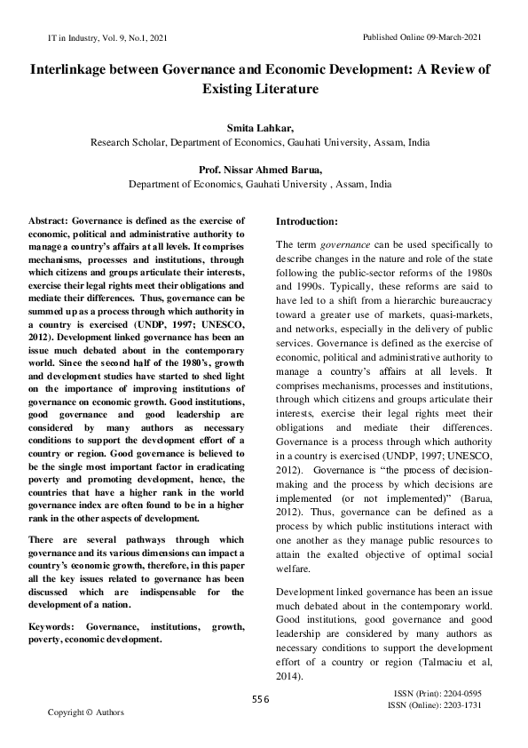 (PDF) Interlinkage between Governance and Economic Development: A ...