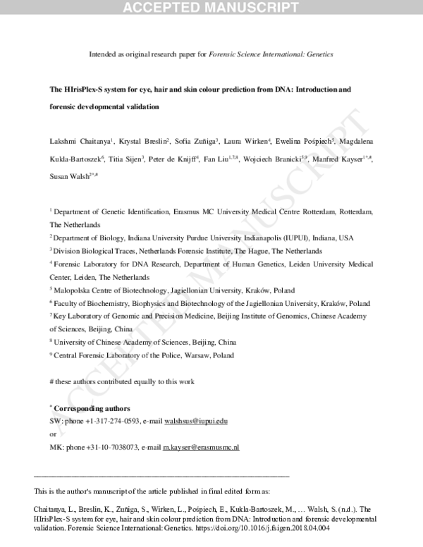 (PDF) The HIrisPlex-S system for eye, hair and skin colour prediction ...